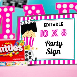 Movie Party Signs - Instant Download Pink Movie Party Signs - Movie ...