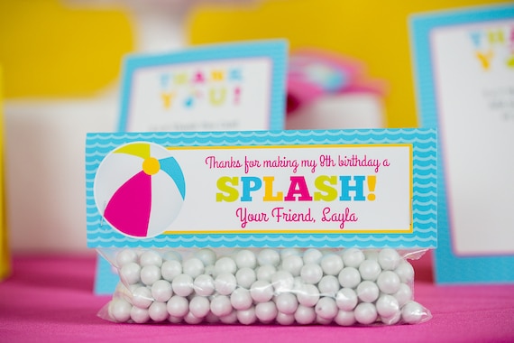 Pool Party Favor Bag Topper INSTANT DOWNLOAD - Pink Pool Party Goodie ...