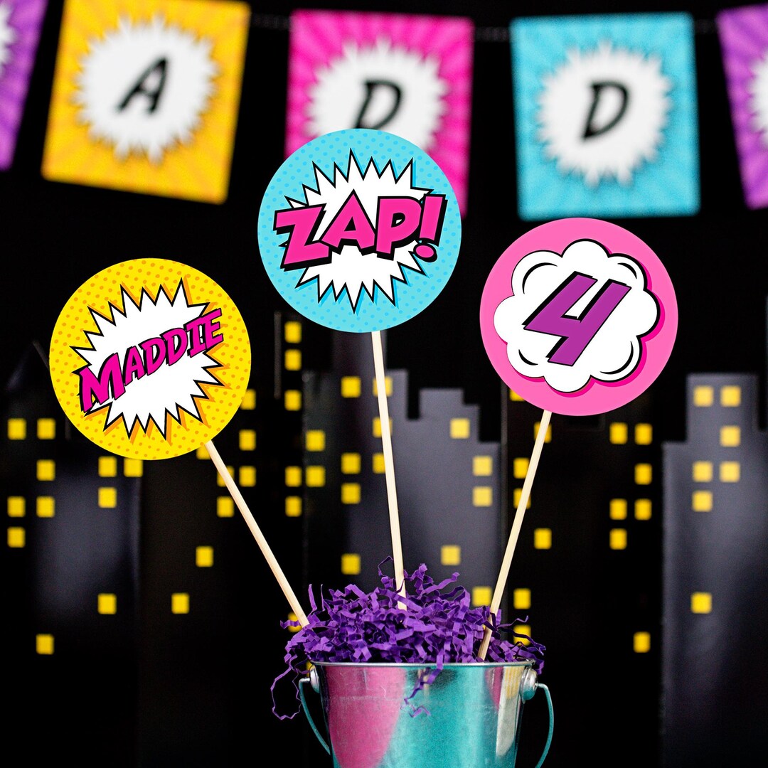 Girls Superhero Party Centerpieces - Pink Superhero Centerpieces ...