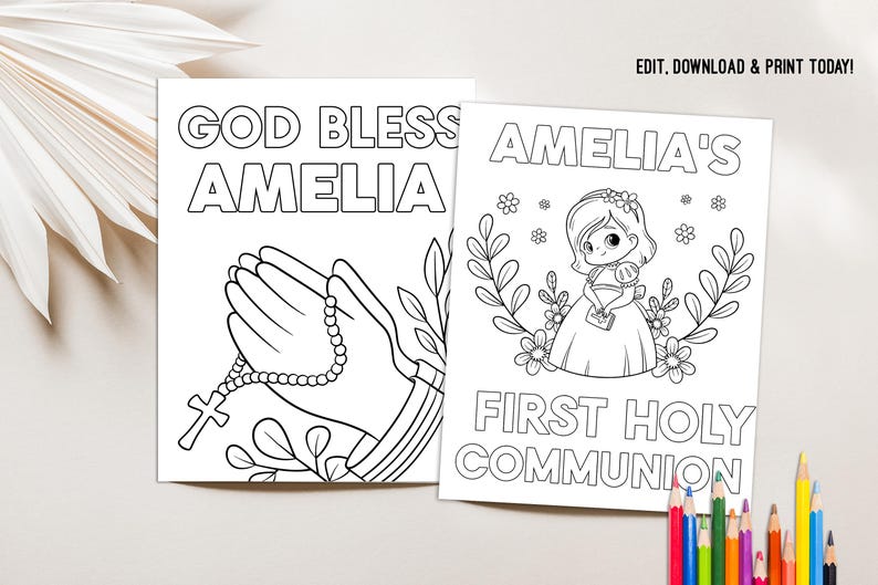 First Communion Coloring Pages: Girls Communion Activity Book (digital ...