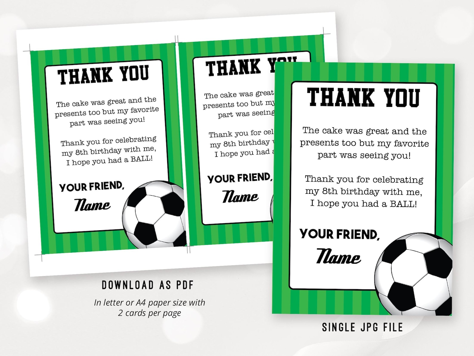 Soccer Party Thank You Card, Soccer Thank You Card, Instant Download ...