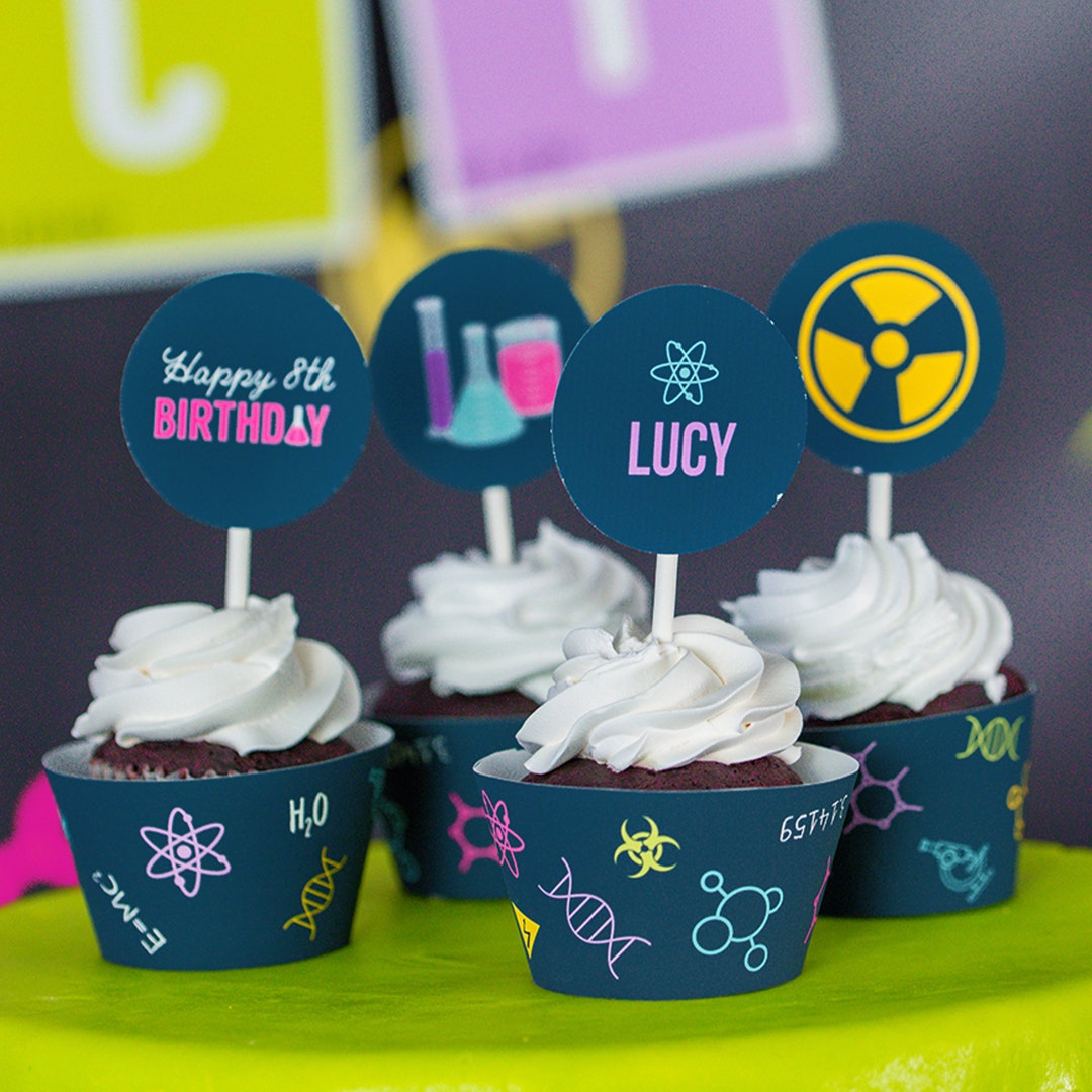 Editable Science Birthday Cupcake Toppers, Instant Download Science ...