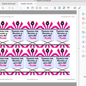Ninja Favor Tags in Pink Printable Girls Ninja Party Favor Tags Girls ...