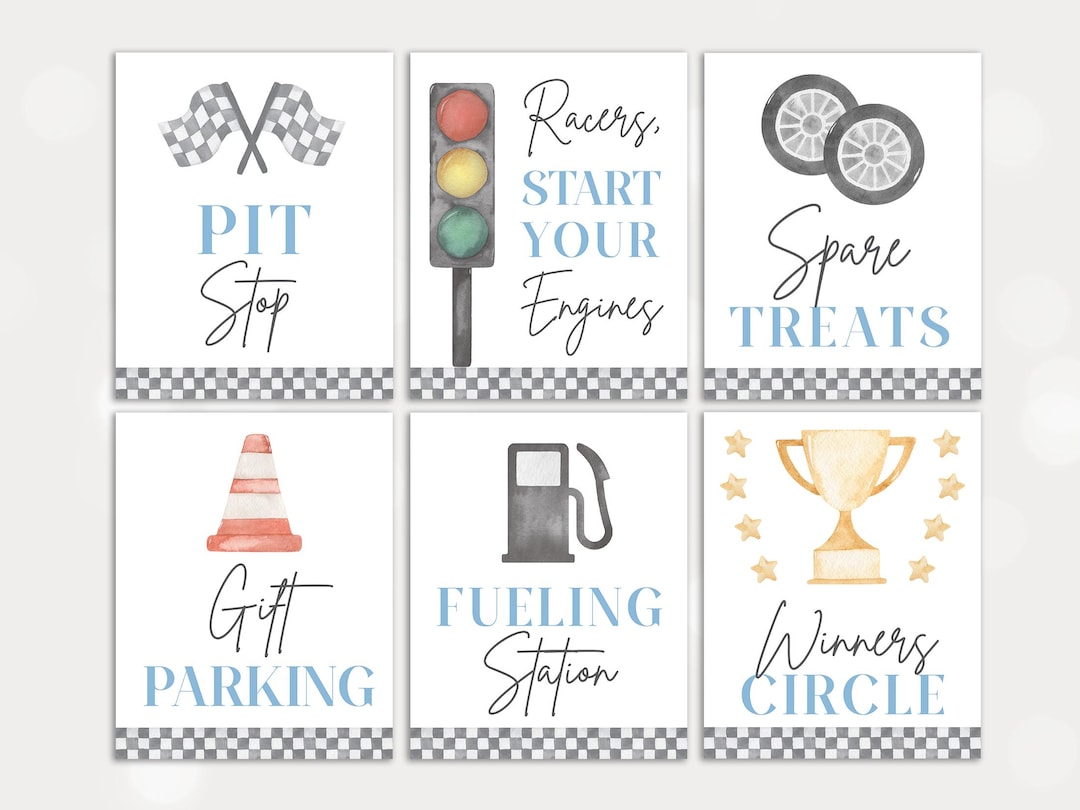 Race Car Birthday Sign Bundle in Blue, Fast 1 Racing Birthday Party ...