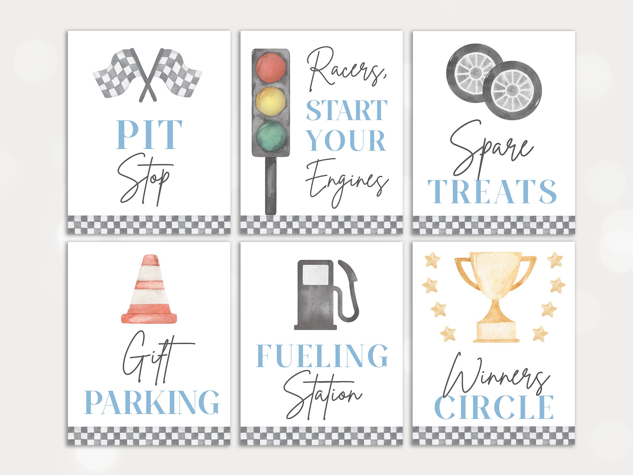 Race Car Birthday Sign Bundle in Blue, Fast 1 Racing Birthday Party ...