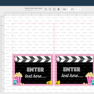 Movie Party Food Labels in Pink, Movie Night Buffet Table Signs, Movie ...