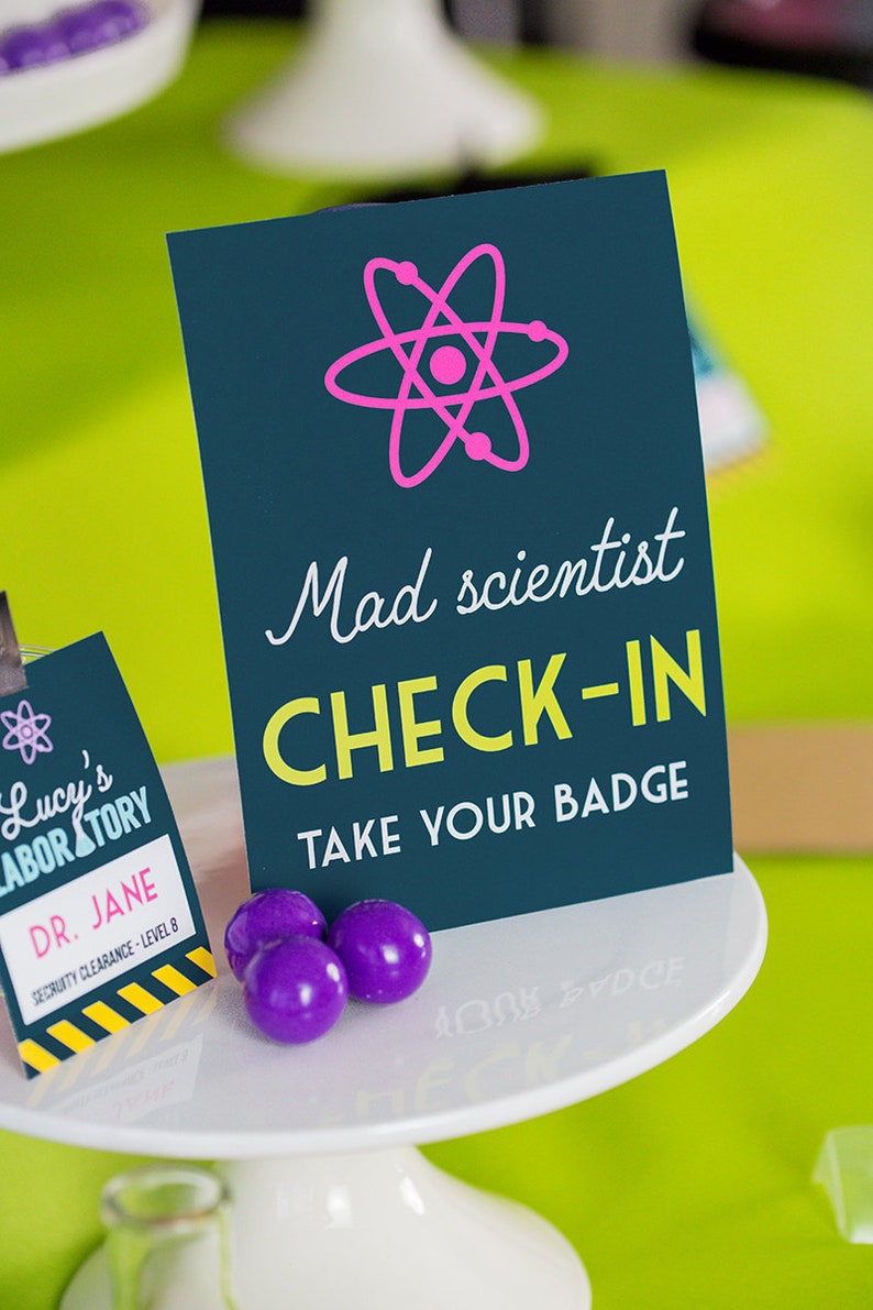 Mad Scientist Check-in Sign in Pink Printable Science Party | Etsy