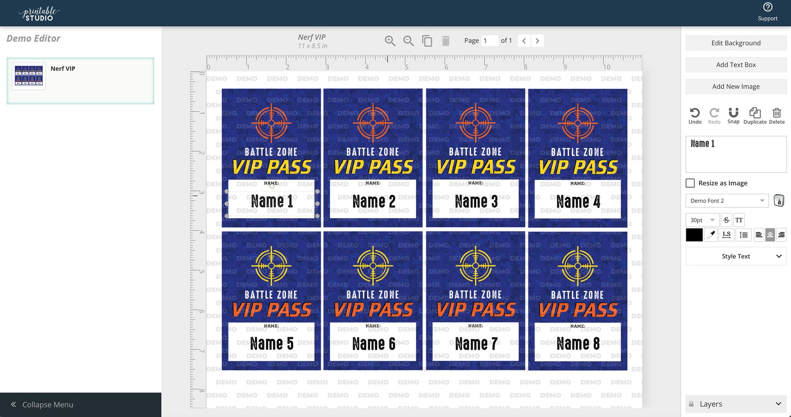 Dart Party VIP Pass - Printable Dart VIP Pass by - Battle Zone ID Badge ...