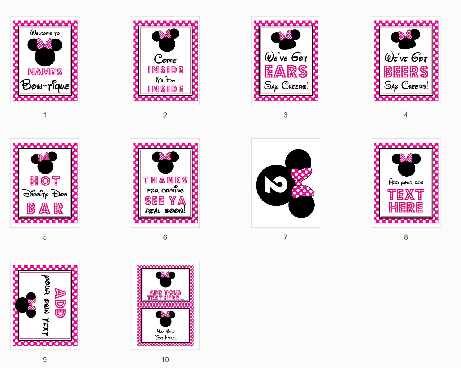 Hot Pink Minnie Mouse Party Signs Instant Download Bright Pink Minnie ...