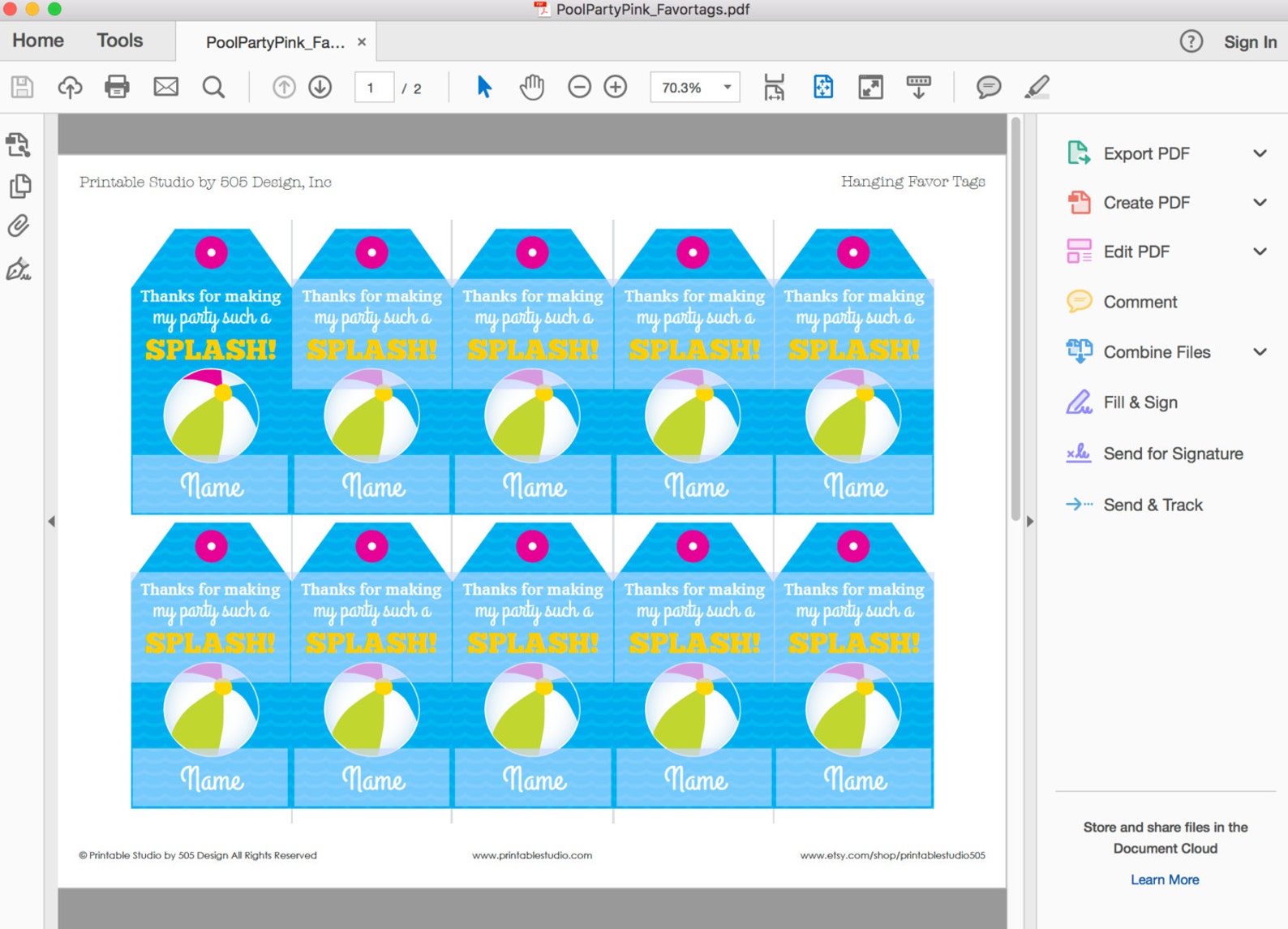 Pool Party Favor Tags INSTANT DOWNLOAD Printable Girls Pool - Etsy