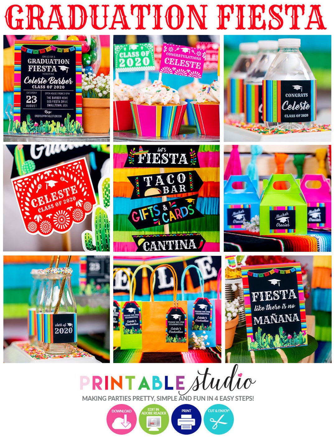 Graduation Fiesta Party Decorations: Printable Set (instant Download ...