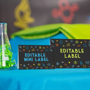 Science Party Food Labels in Blue - Science Buffet Table Signs ...