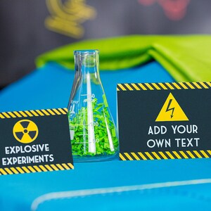 Science Party Food Labels in Blue - Science Buffet Table Signs ...