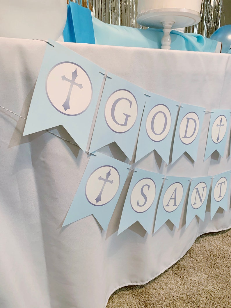 God Bless Banner Light Blue Silver First Communion Banner - Etsy