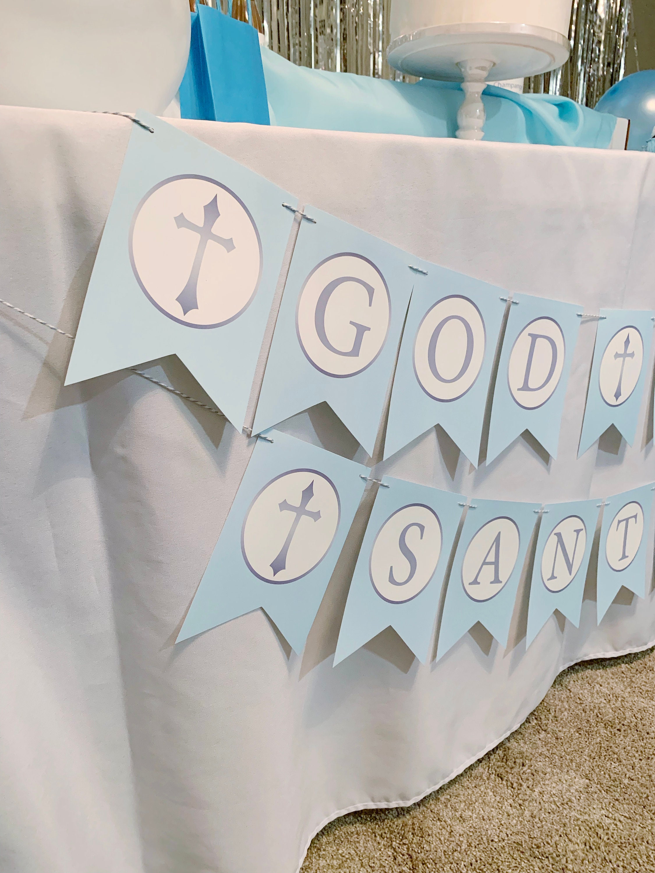 God Bless Banner Light Blue Silver First Communion Banner | Etsy