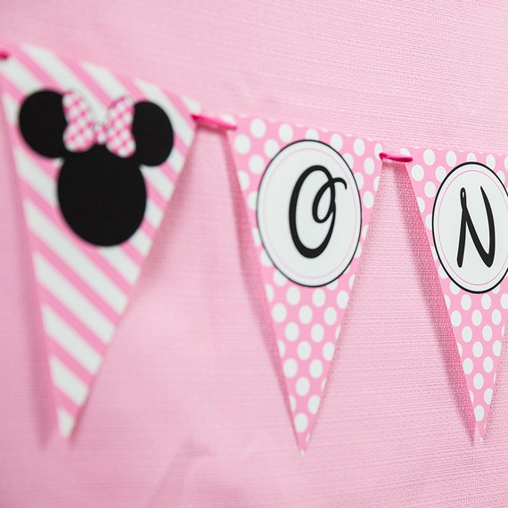 Minnie Mouse First Birthday Banner in Light Pink - Instant Download ...
