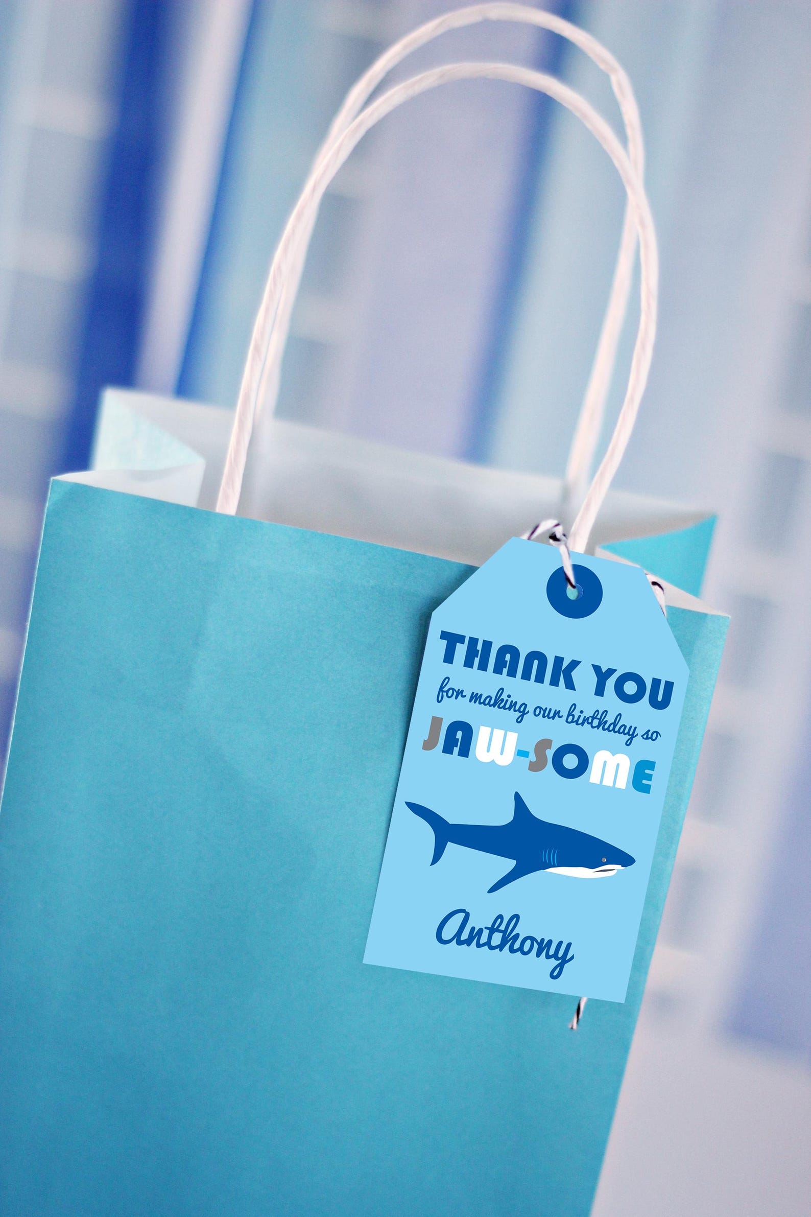 Shark Birthday Party Favor Tag, Printable Shark Favor Tags, Shark ...