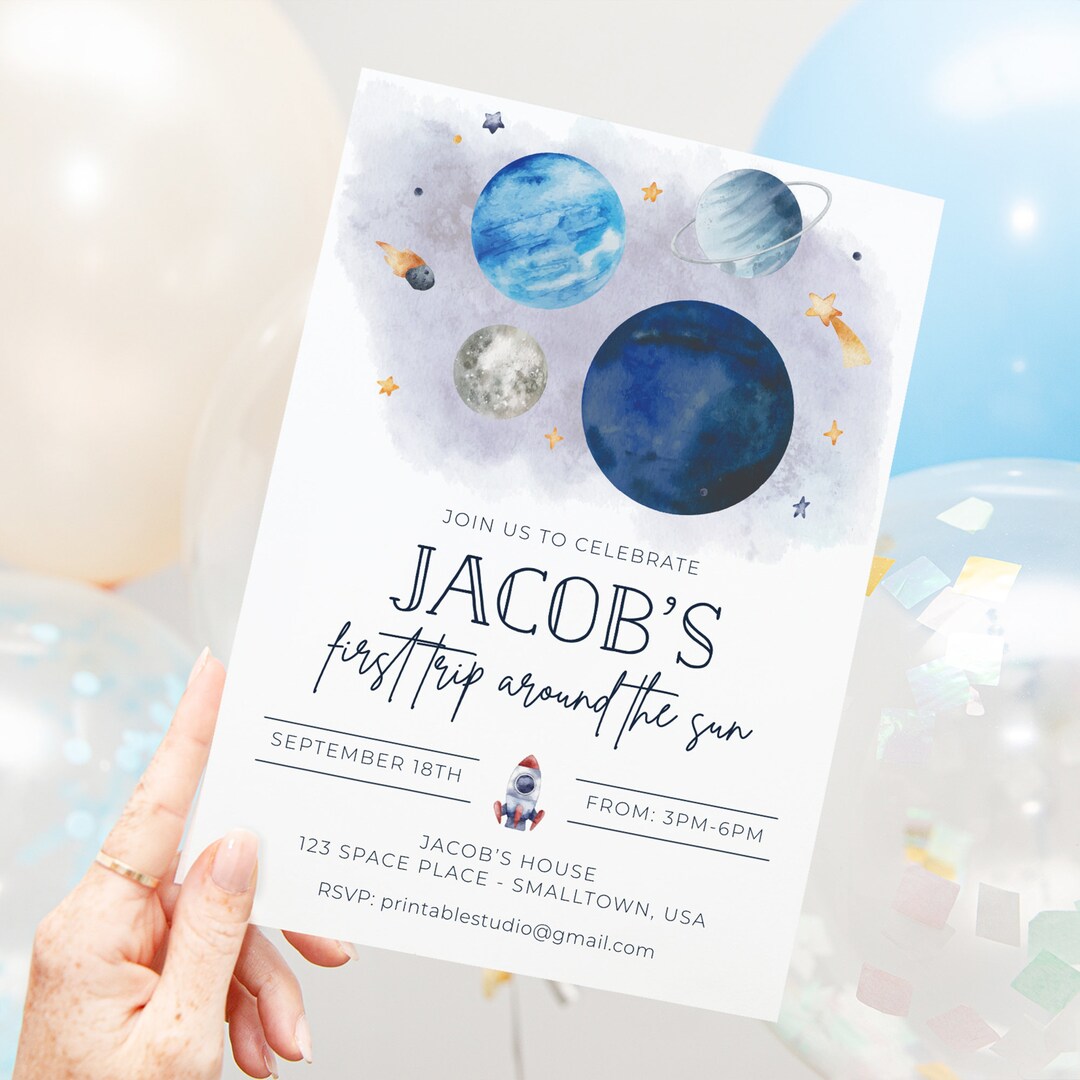 Editable Space Invitation First Trip Around the Sun Invitation First ...