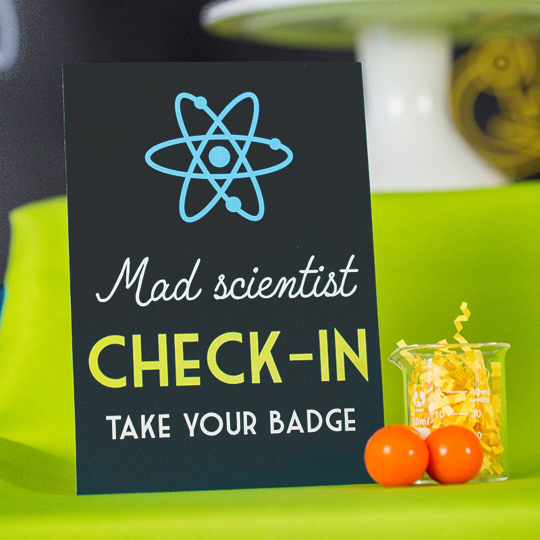 Mad Scientist Check-in Sign in Blue - Printable Science Party Sign ...