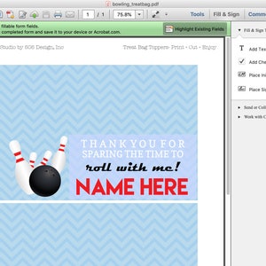 Bowling Party Treat Bag Topper Boys Bowling Goodie Bag Topper INSTANT ...