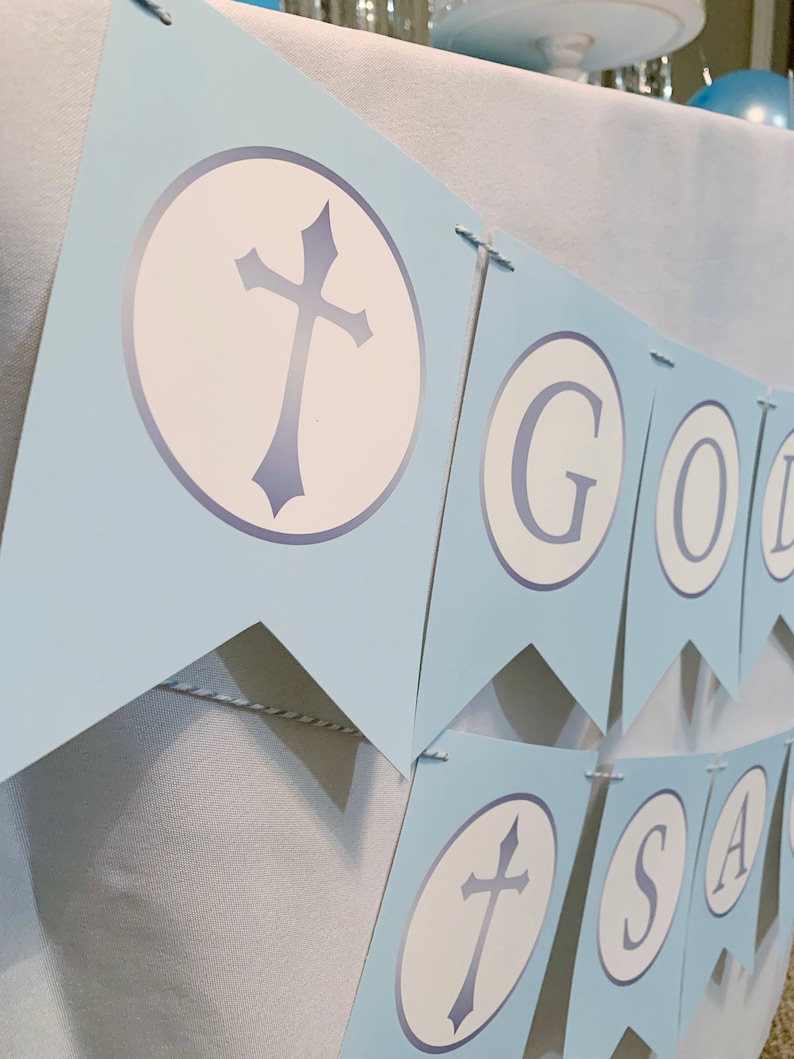 God Bless Banner Light Blue Silver First Communion Banner - Etsy