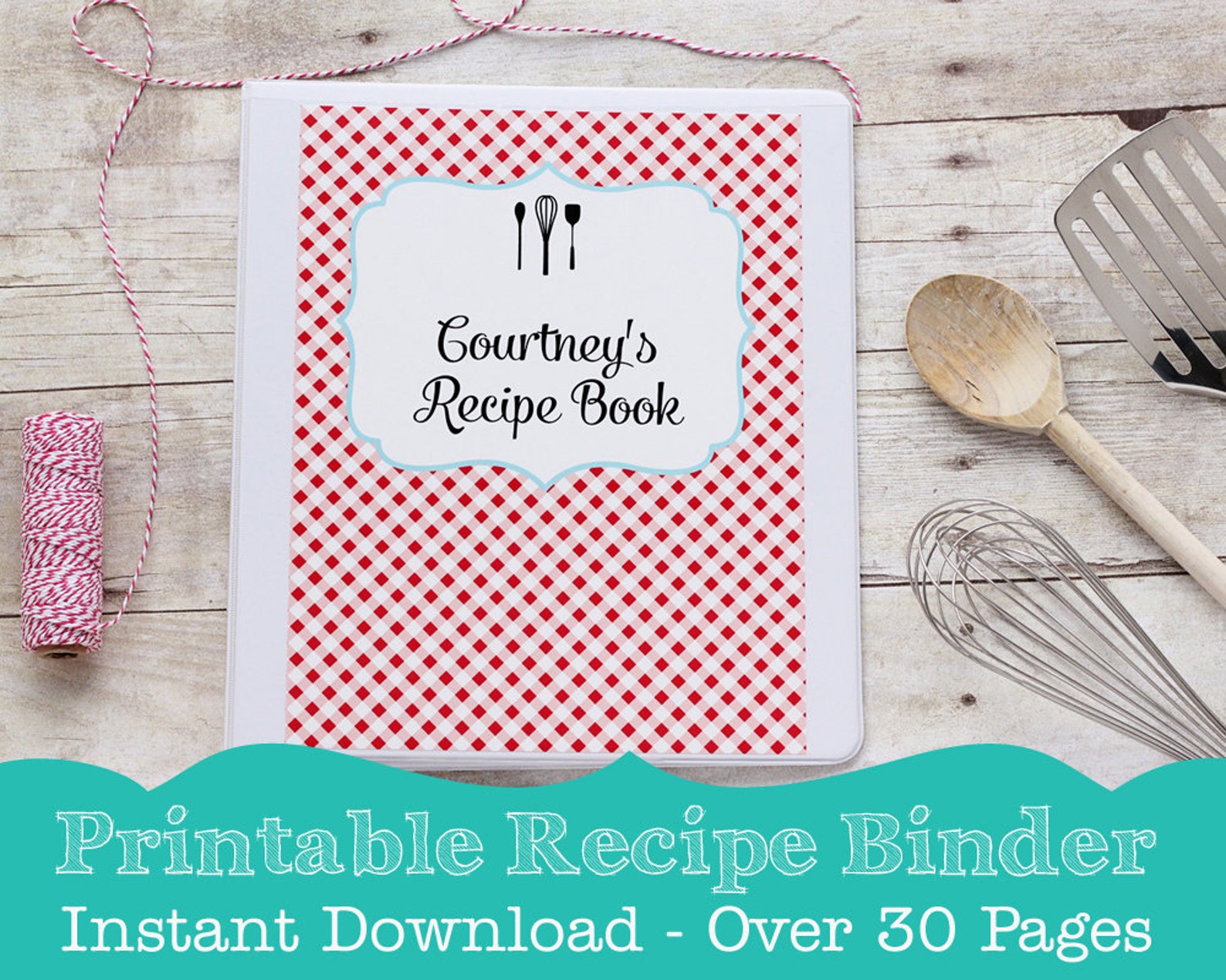 Recipe Book in Red Gingham Printable Recipe Binder INSTANT | Etsy