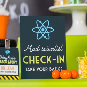Mad Scientist Check-in Sign in Blue - Printable Science Party Sign ...