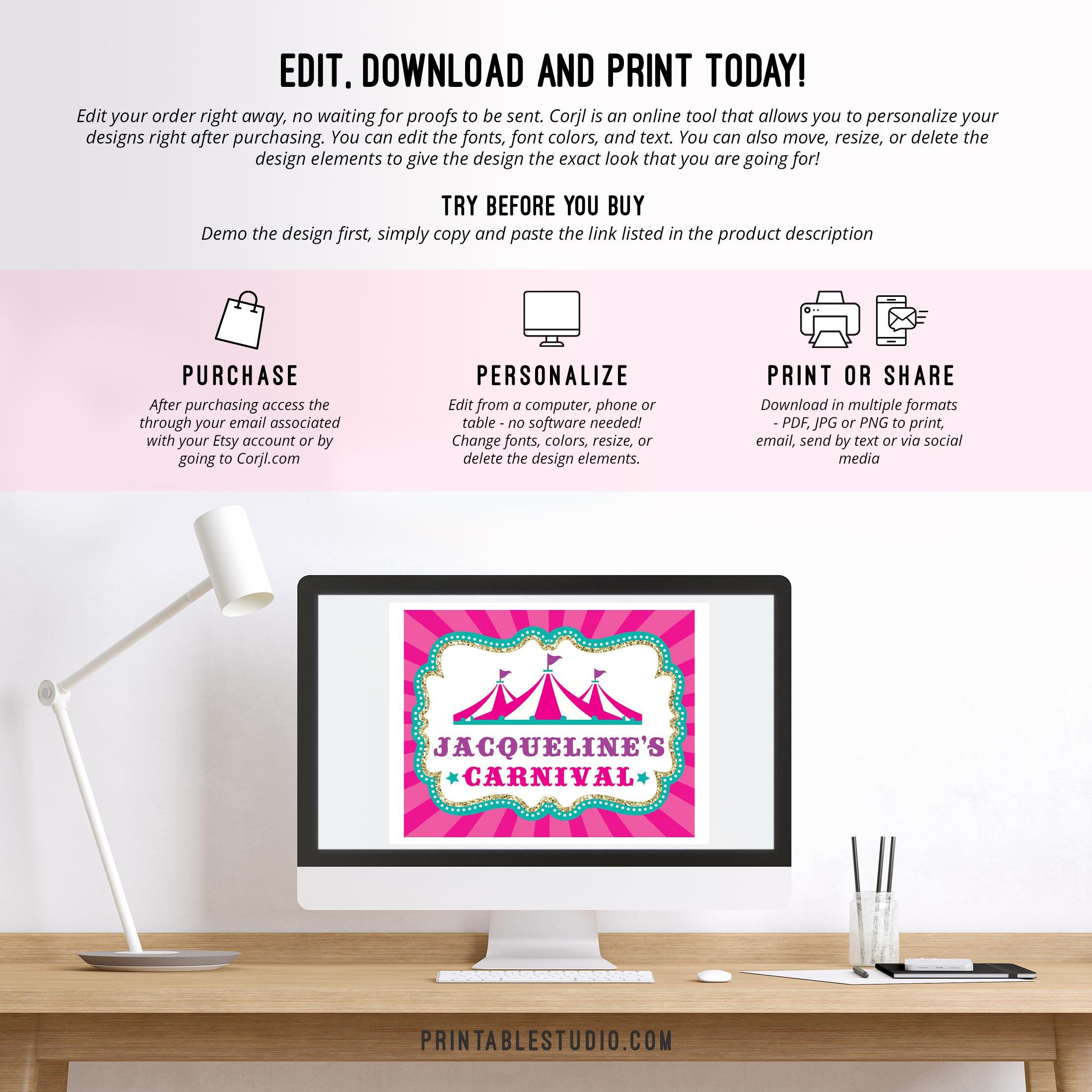 Carnival Party Signs Instant Download Carnival Birthday Party Signs ...