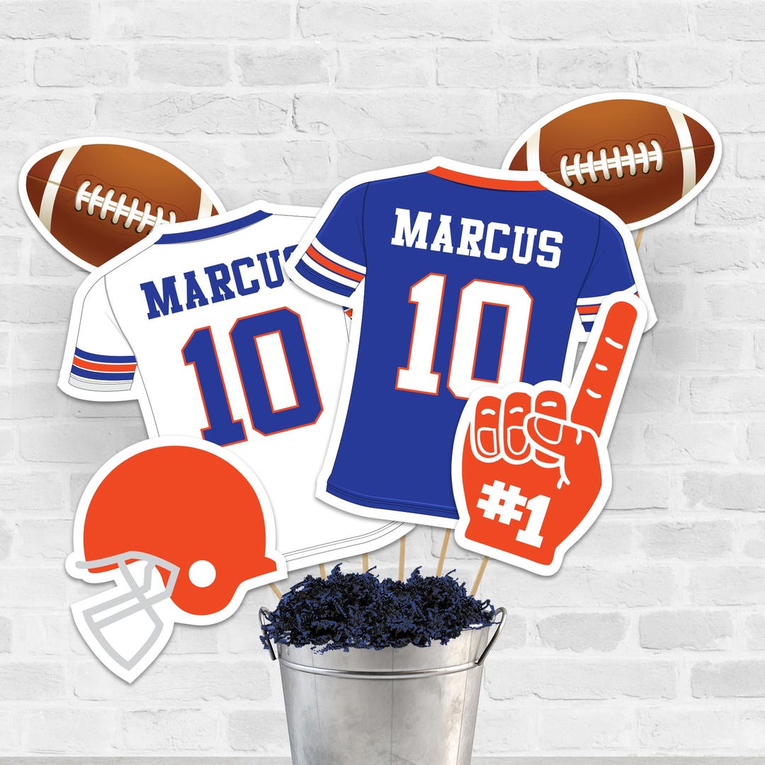 Football Centerpieces in Blue Orange, Printable Football Party ...