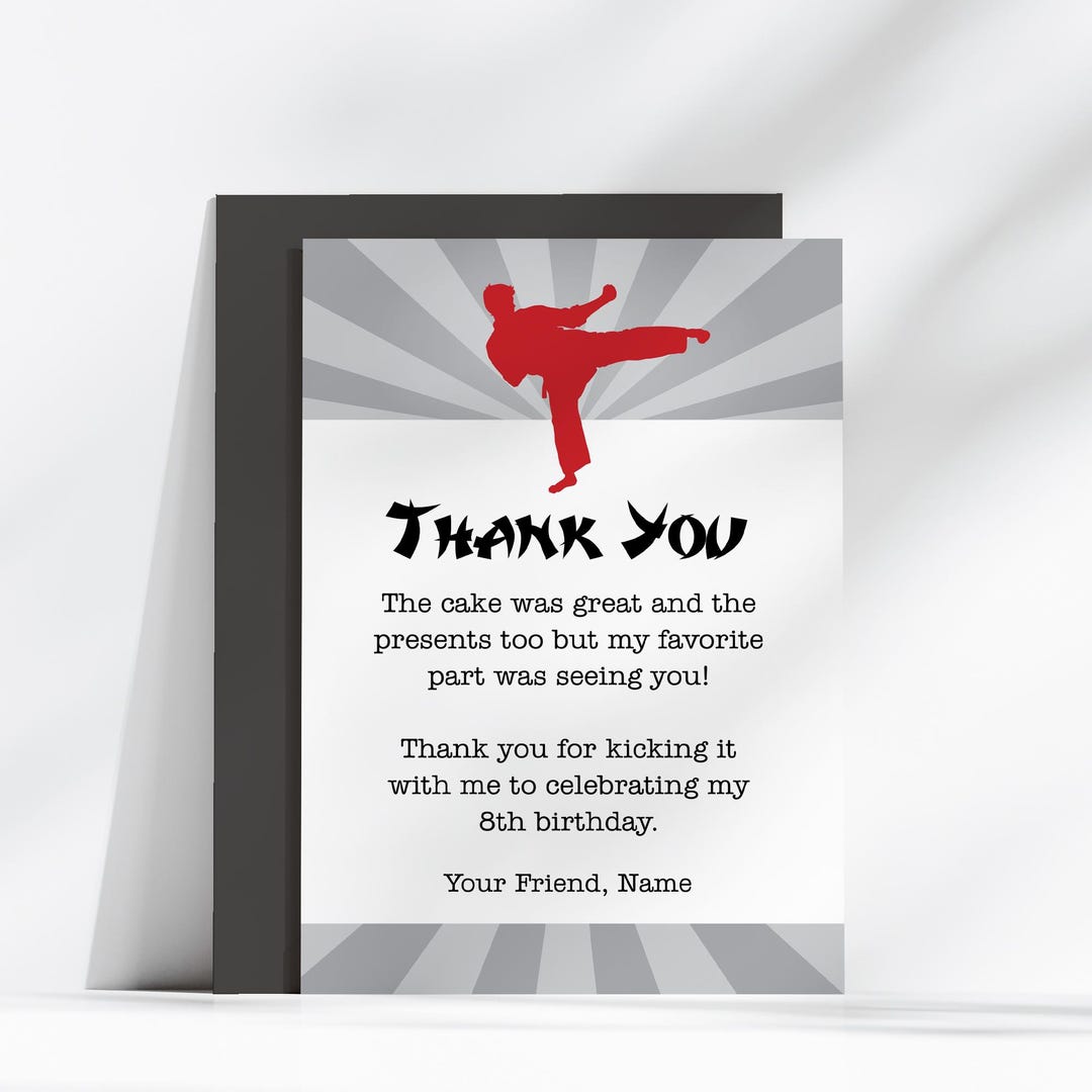 Karate Party Thank You Card INSTANT DOWNLOAD - Printable Karate Thank ...