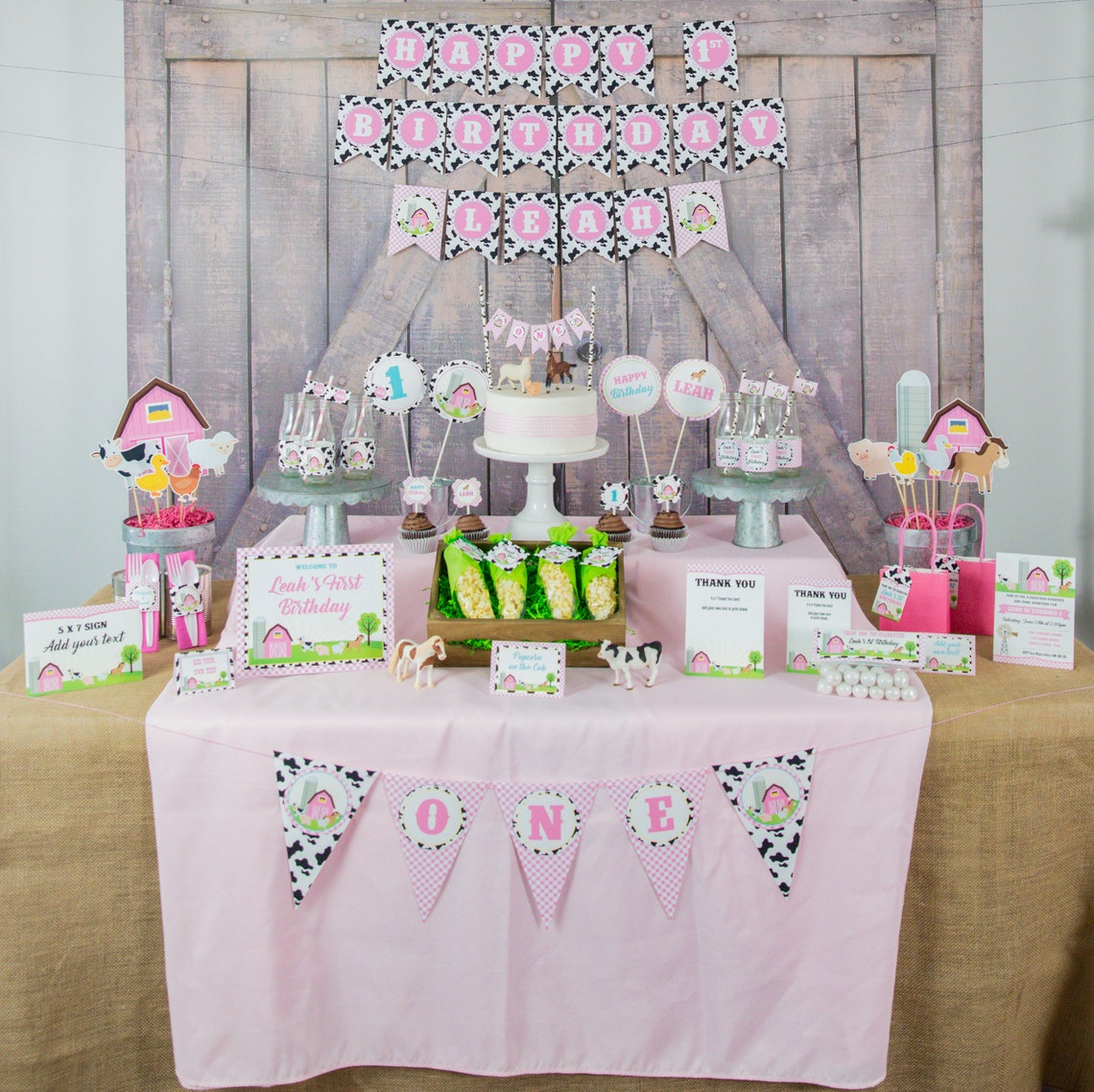 Pink Farm Party Decorations Instant Download Farm Party | Etsy