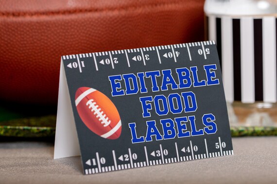 Blue Football Party Food Labels Printable Football Food Tent Football ...