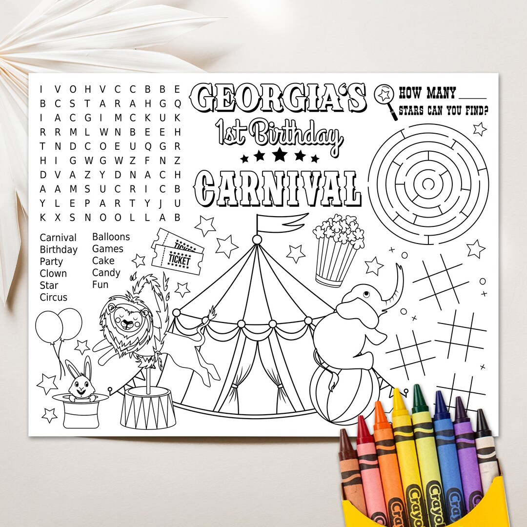 Editable Circus Placemat, Carnival Coloring Page, Circus Activity Page ...
