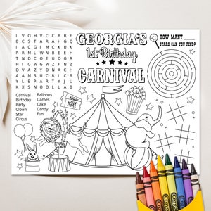 Editable Circus Placemat, Carnival Coloring Page, Circus Activity Page ...