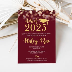 Maroon and Gold Graduation Invitation 2025 Graduation Invitation ...