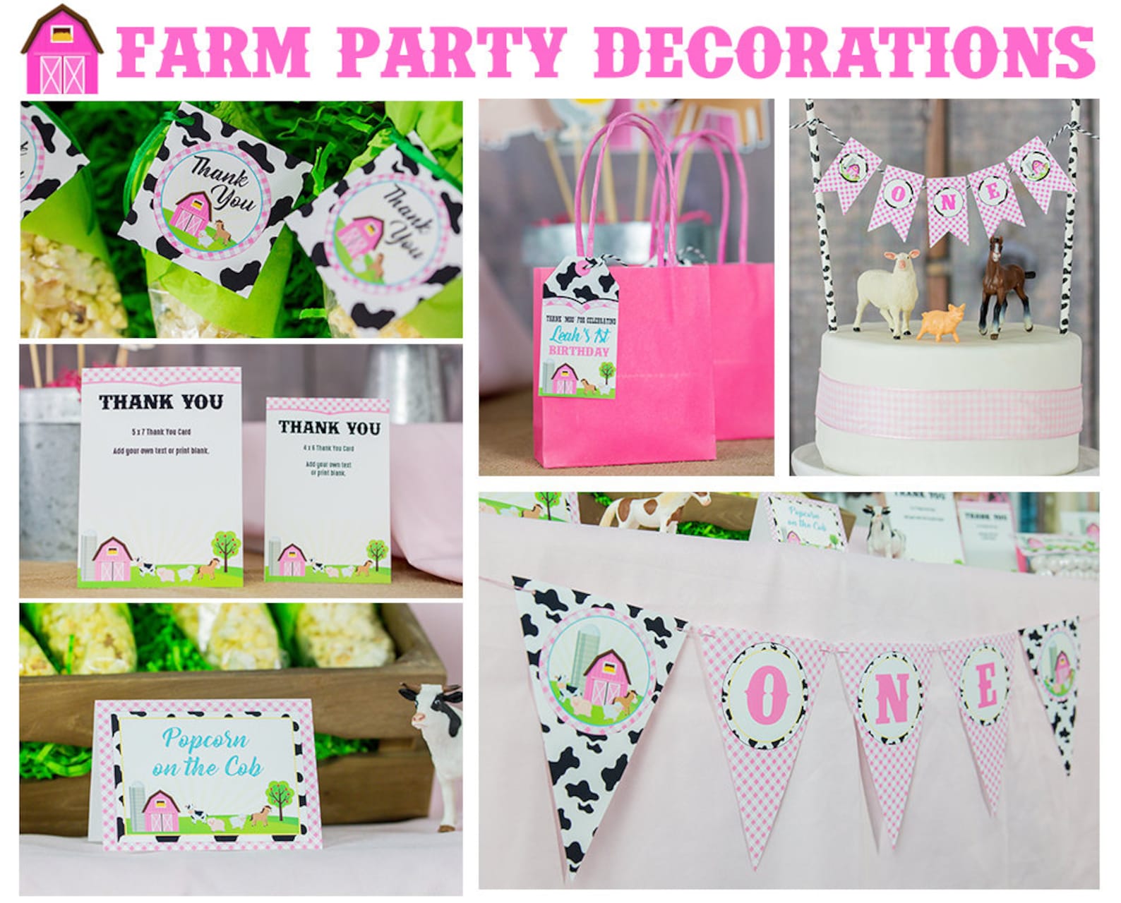 Pink Farm Party Decorations Instant Download Farm Party | Etsy