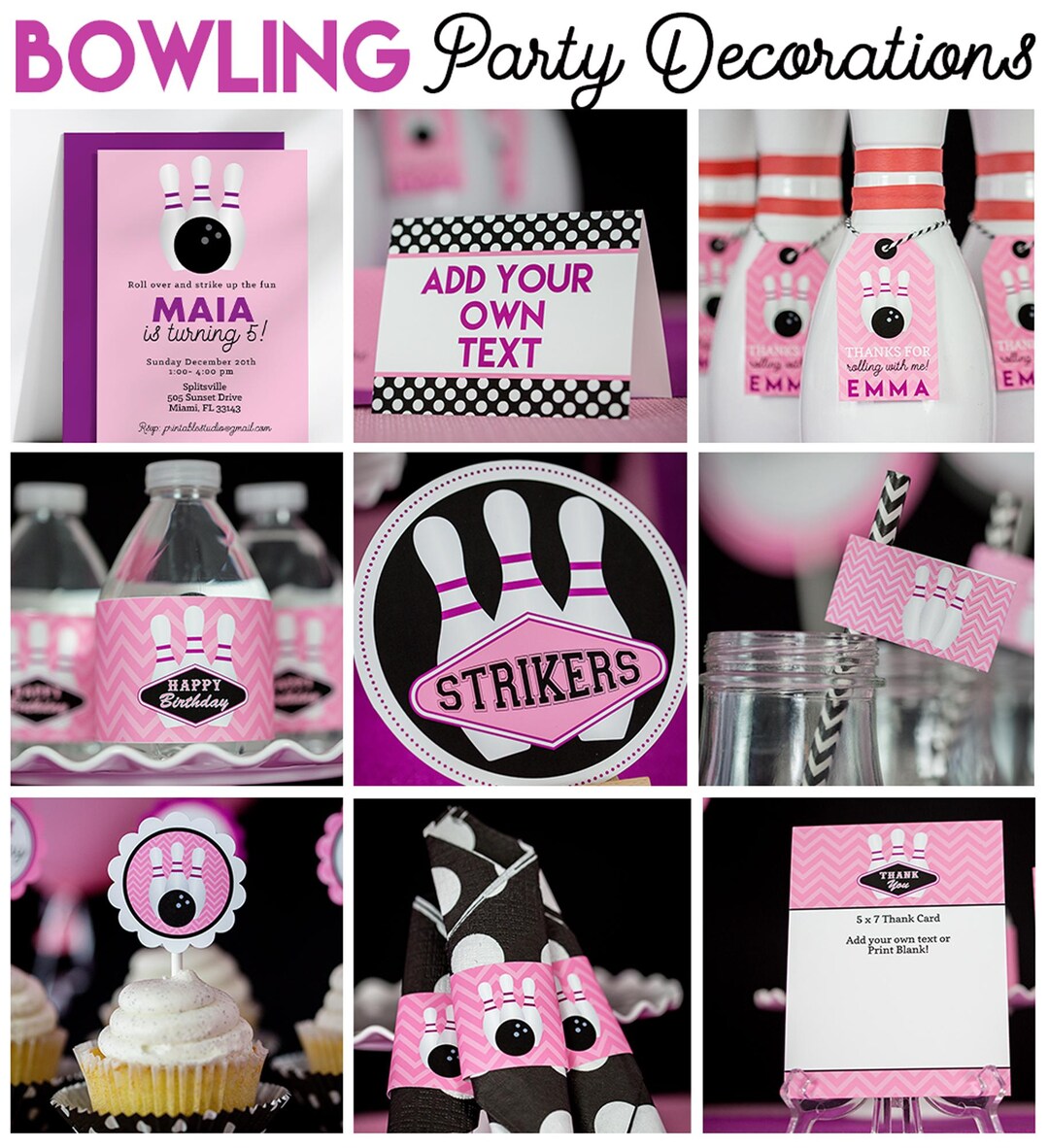 Bowling Birthday Decorations Girls, Bowling Party Decorations. INSTANT ...