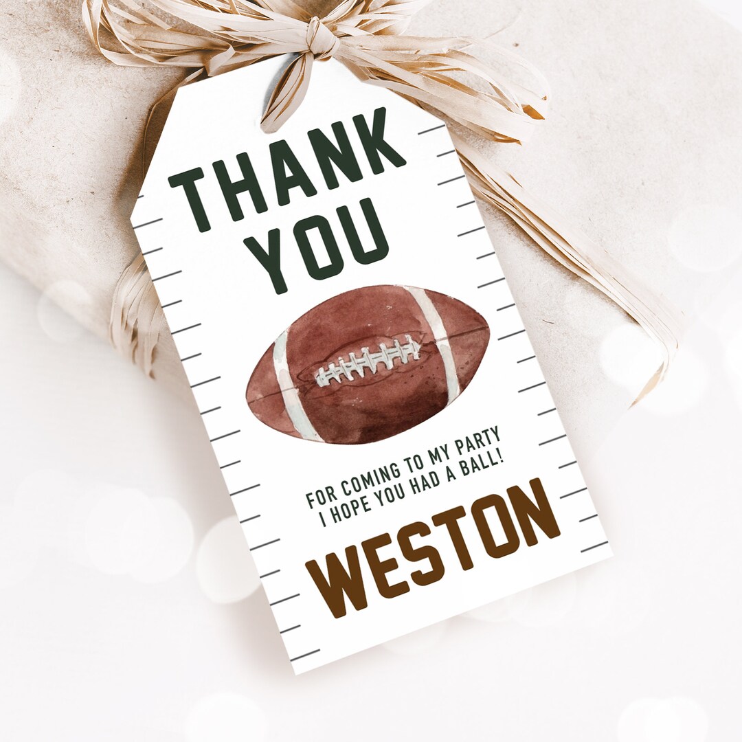 Football Thank You Tag Printable Football Party Favor Tags Instant ...