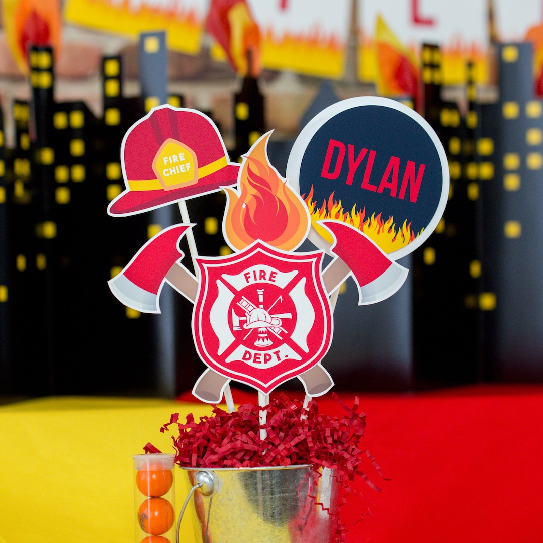 Editable Fireman Birthday Centerpieces, Fireman Party Table Decorations ...