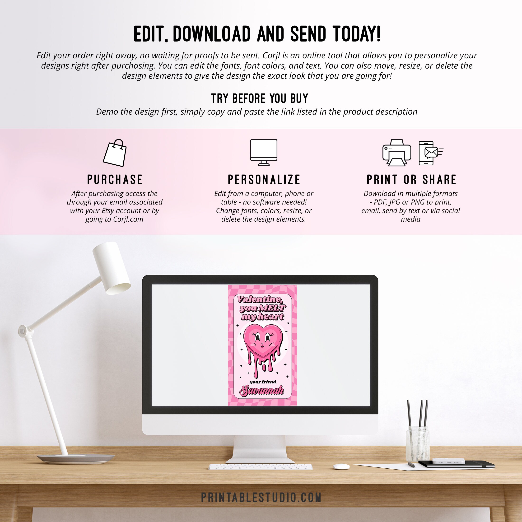 Printable Valentine Melt My Heart, Valentine's Card Melting Heart ...