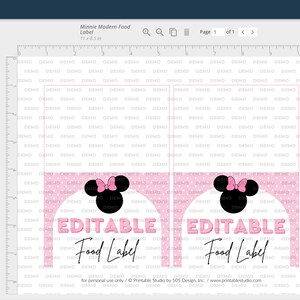 Editable Minnie Food Labels, Modern Minnie Mouse Party Labels, Modern ...