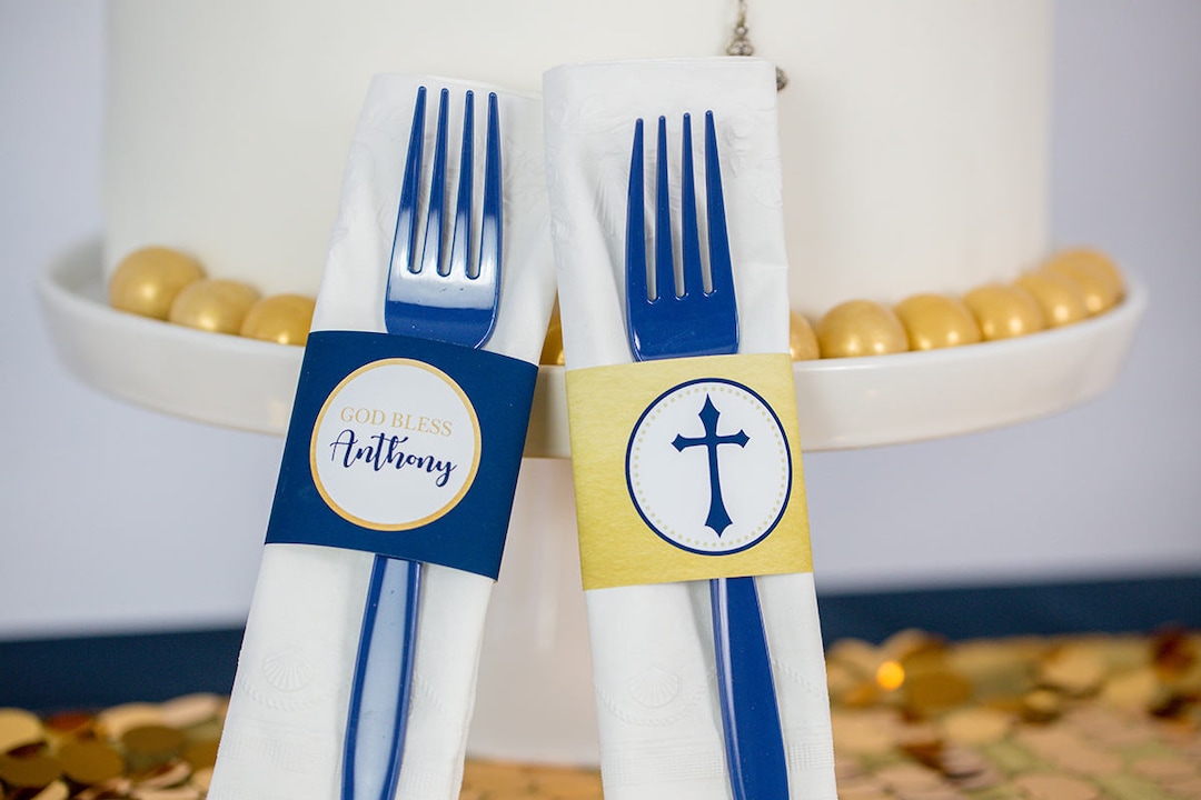 First Communion Napkin Rings in Navy and Gold - Navy Blue First Holy ...