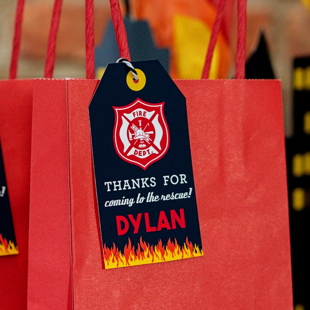 Fireman Birthday Favor Tags, Firefighter Favor Tags, Printable ...