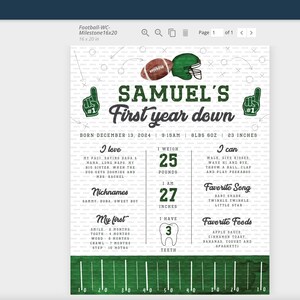 Football Milestone Poster, Football Birthday Stats Board, Babies First ...