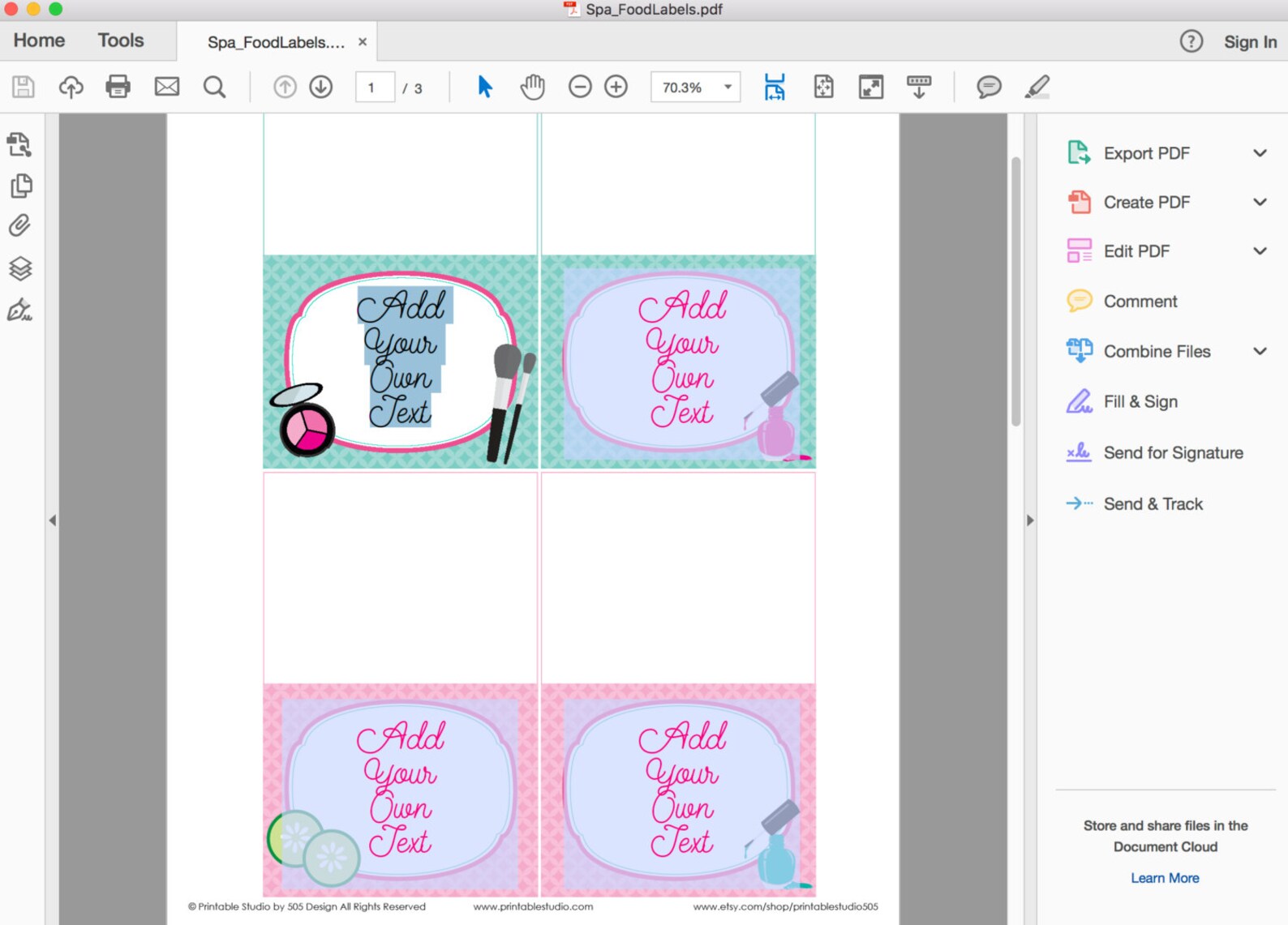 Spa Party Food Labels INSTANT DOWNLOAD Spa Party Signs - Etsy