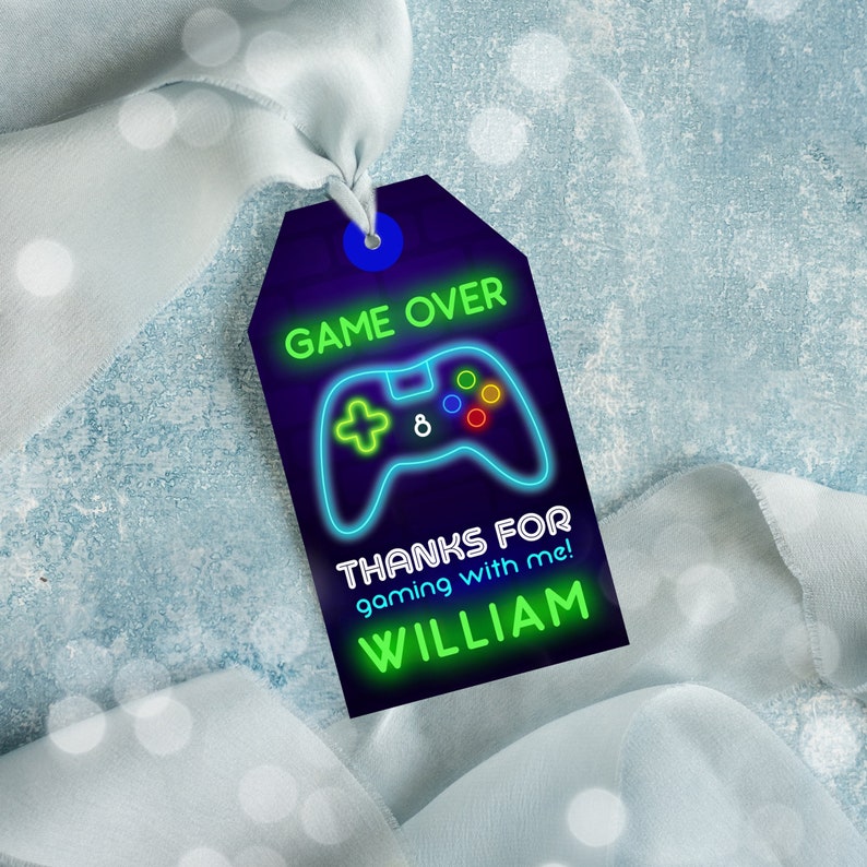 Editable Video Game Birthday Party Favor Tags Neon Gamer - Etsy