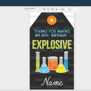 Editable Science Party Favor Tag, Printable Science Party Favor Tags ...