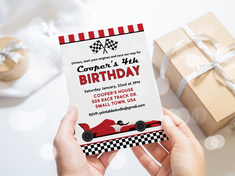 Race Car Birthday Invitation Red Race Car Invitation Printable - Etsy