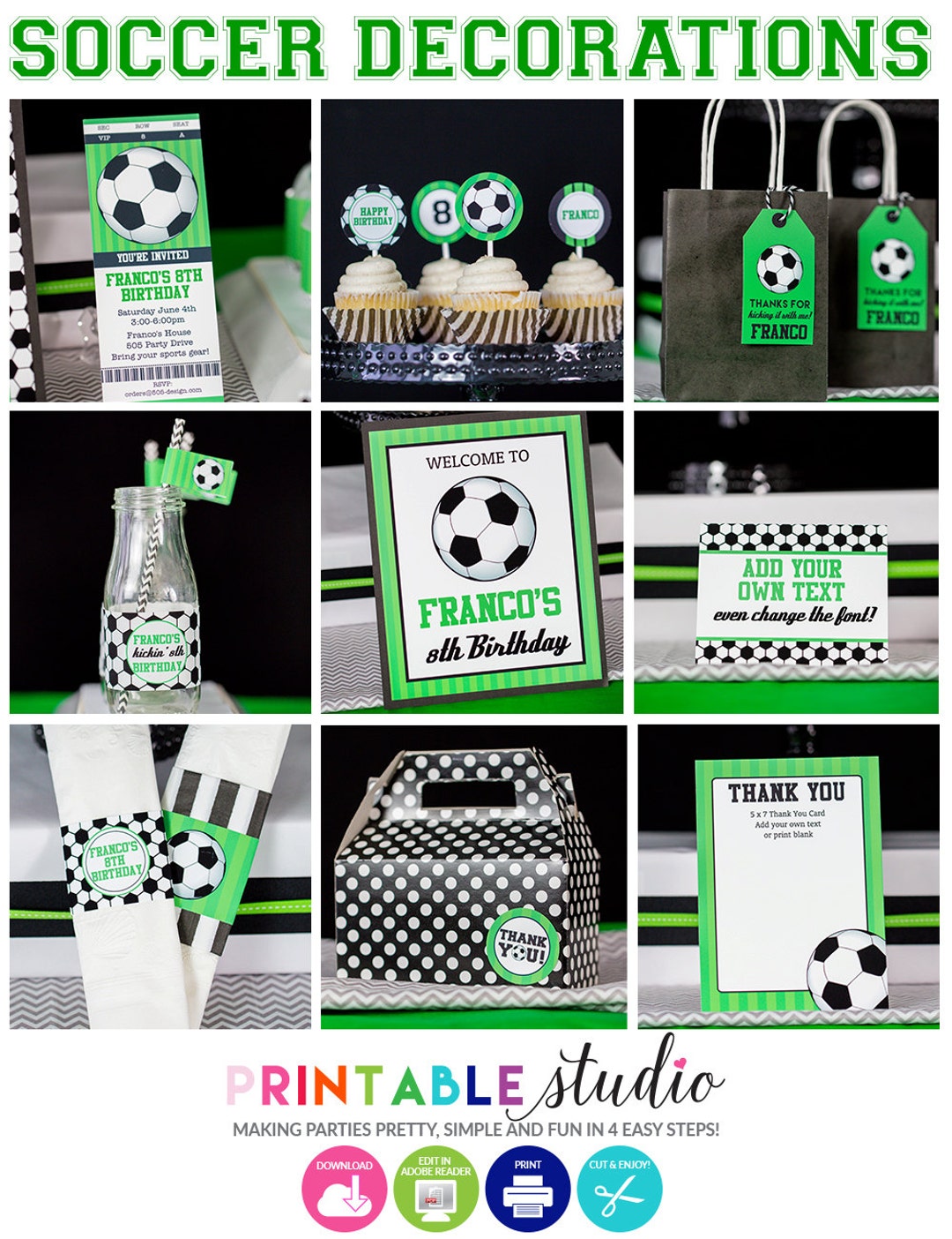 Soccer Party Decorations Instant Download Soccer Birthday Party ...