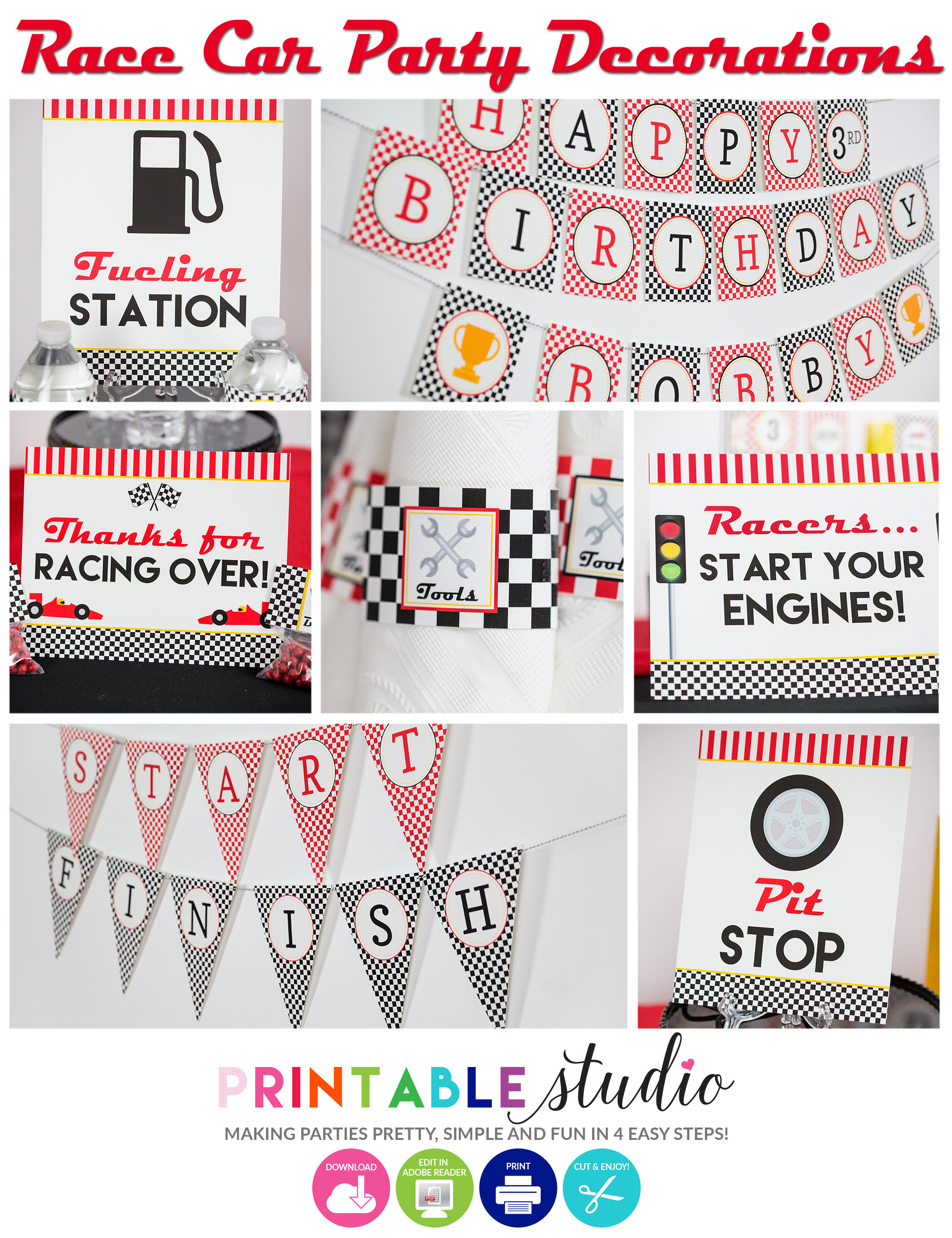 Race Car Birthday Party Decorations Printable Race Car Party - Etsy ...